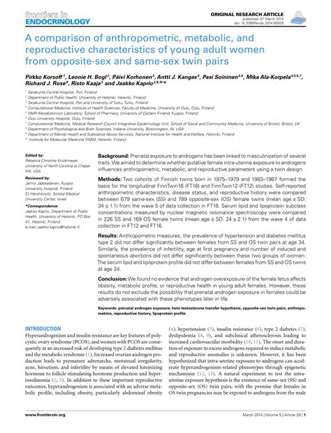 Pdf A Comparison Of Anthropometric Metabolic And Reproductive