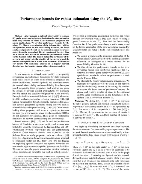 Pdf Performance Bounds For Robust Estimation Using The H ∞ Filter
