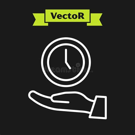 White Line Clock Icon Isolated On Black Background Time Symbol Stock Illustration