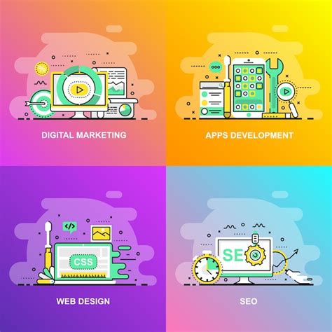 Premium Vector Modern Smooth Gradient Flat Line Concept Web Banner
