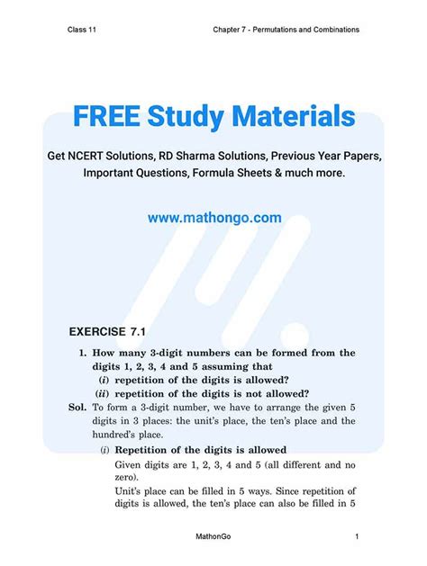 Ncert Solutions For Class 11 Maths Chapter 7 Permutations And Combinations Mathongo