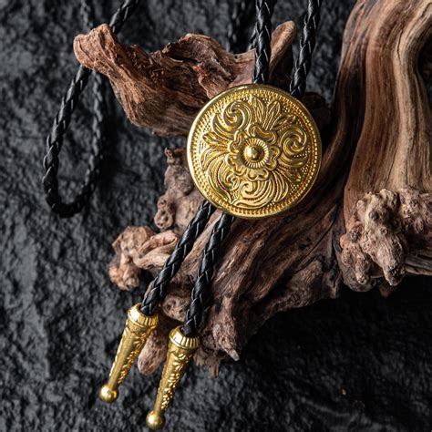 Bolo Tie Satin Gold Bolo Tie With Leather Cord Wedding Bolo Tie Men