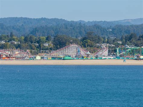 Aerial View Of Santa Cruz Beach Boardwalk And Giant Dipper Coaster
