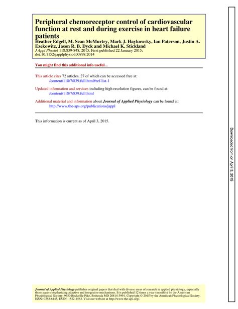 Pdf Peripheral Chemoreceptor Control Of Cardiovascular Function At