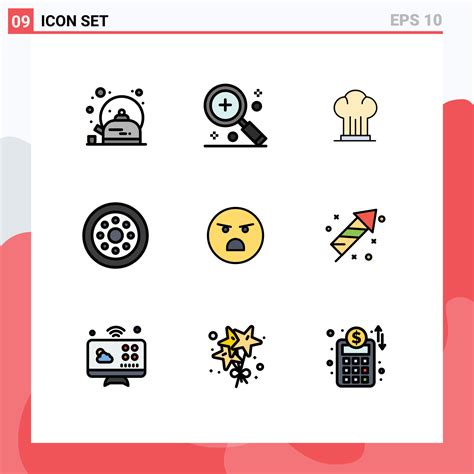 Set Of 9 Modern Ui Icons Symbols Signs For Wheels Spare Parts Ui Accessories Hat Editable Vector