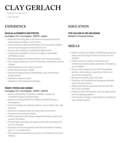 Linux Engineer Resume Samples Velvet Jobs