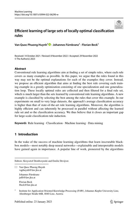 Pdf Efficient Learning Of Large Sets Of Locally Optimal Classification Rules