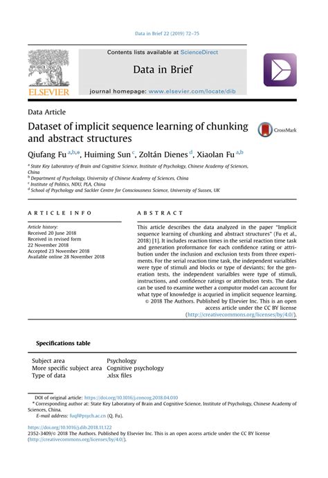 pdf dataset of implicit sequence learning of chunking and abstract
