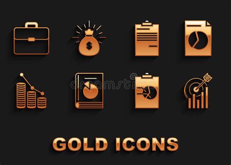 Set User Manual Document With Graph Chart Target Clipboard Pie Infographic And Coin