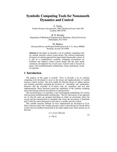 PDF Symbolic Computing Tools For Variable Structure Control System Design
