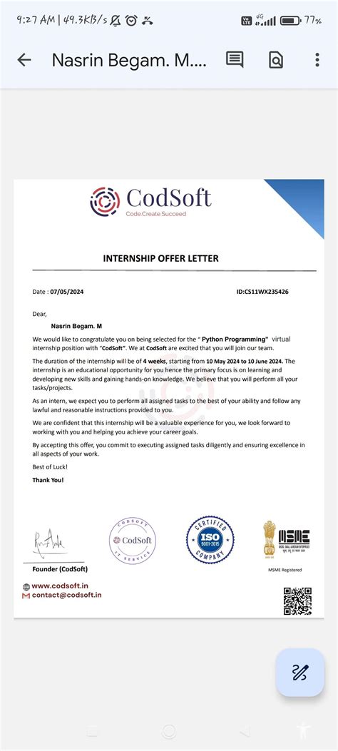 Nasrin Begam On Linkedin Codsoft Python Internship