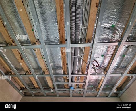 Drywall Frame Assembled For New House Under Construction Ceilings Stock