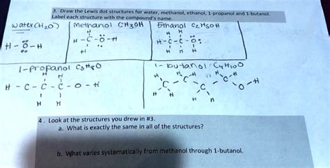 3 Draw The Lewis Dot Structures For Water Methanol Ethanol 1
