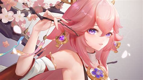 Yae Miko Genshin Impact Game 4k 4861c Wallpaper Iphone Phone