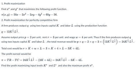 Solved 1 Profit Maximization Find X∗ And Y∗ That Maximizes