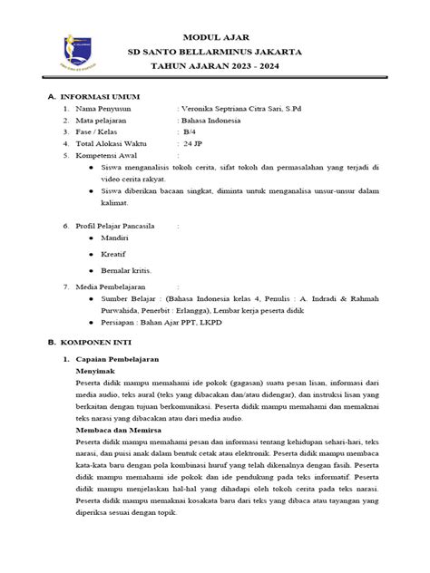Modul Ajar B.Indo - Unit1 - Aku Tumbuh Besar - Kelas 4 | PDF