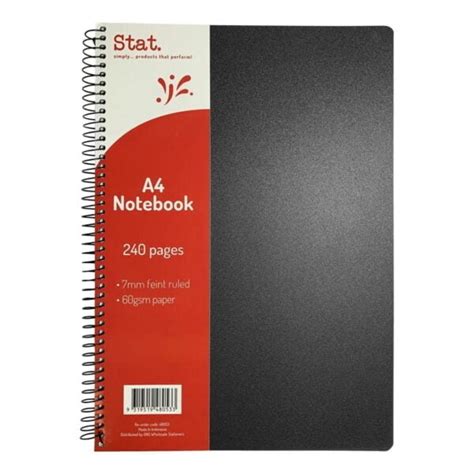Stat A4 Notebook 7mm Ruling 240 Pages Black Black Cat Printing And Stationery