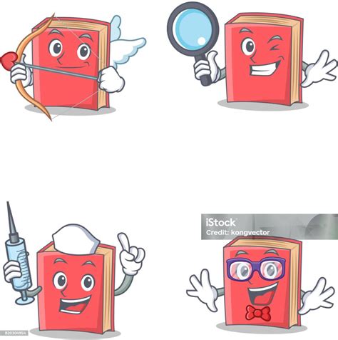 빨간 책 문자 큐 탐정 간호사 괴짜 벡터 일러스트 레이 션의 설정 간호사에 대한 스톡 벡터 아트 및 기타 이미지 간호사 개념 개념과 주제 Istock