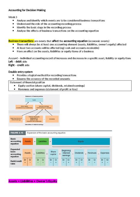 Accounting For Decision Making Week 3 Notes Accounting For Decision