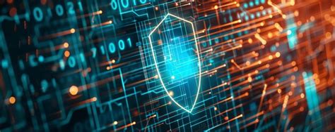 hightech cyber security background featuring a glowing shield icon