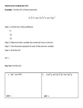 GCF Of Monomials Guided Notes By Jennifer Salerno TPT