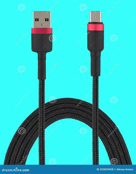 Cable Con Conector Usb Y Micro Usb En Fondo Azul Foto De Archivo