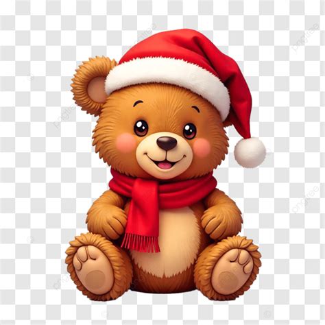 Cute Cartoon Teddy Bear Christmas Theme Santa Hat Red Scarf Fluffy