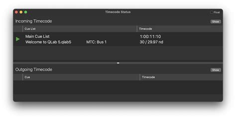 The Timecode Status Window Qlab 5 Documentation