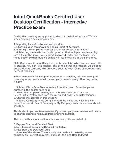 Intuit Quickbooks Certified User Desktop Certification Interactive Practice Exam With 100