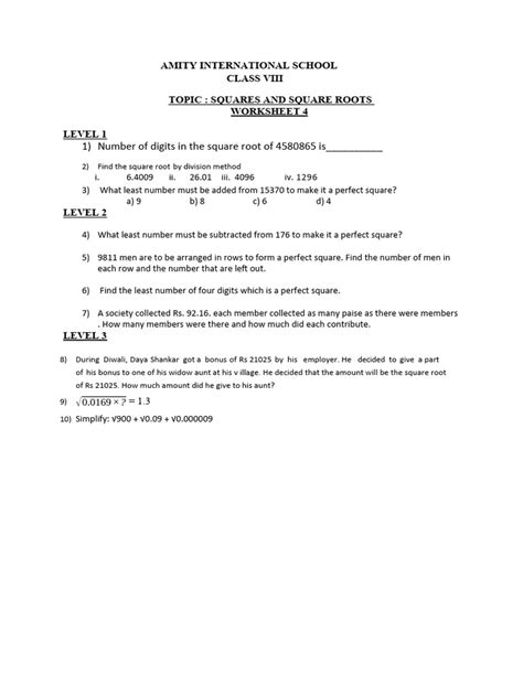Square Root Worksheet Class 8 Pdf Teaching Methods And Materials