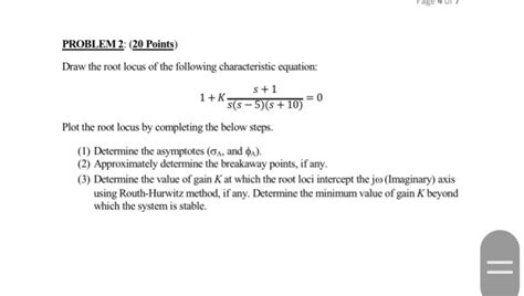 Solved PROBLEM Points Draw The Root Locus Of The Chegg