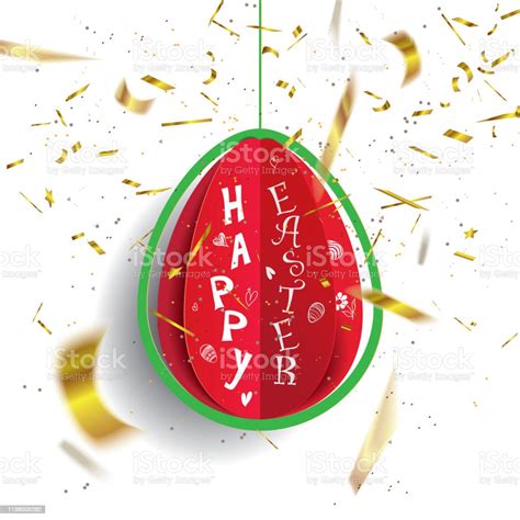 행복 한 부활절 개념텍스트와 Bokeh 색종이 흰색 배경에 고립 주위에 계란 모양의 종이 아트 스타일에서 만든 종이 접기 개념에 대한 스톡 벡터 아트 및 기타 이미지