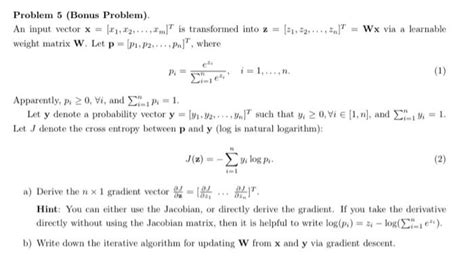 problem 5 bonus problem an input vector x [s1