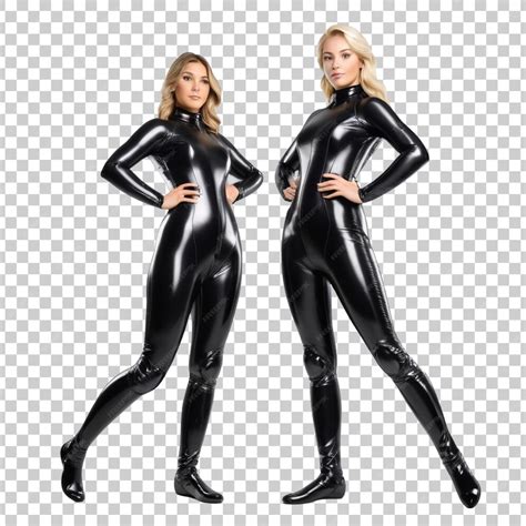 Two Women In Black Rubber Suits Posing For A Photo Premium Ai