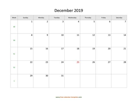 December 2019 Free Calendar Tempplate Free Calendar