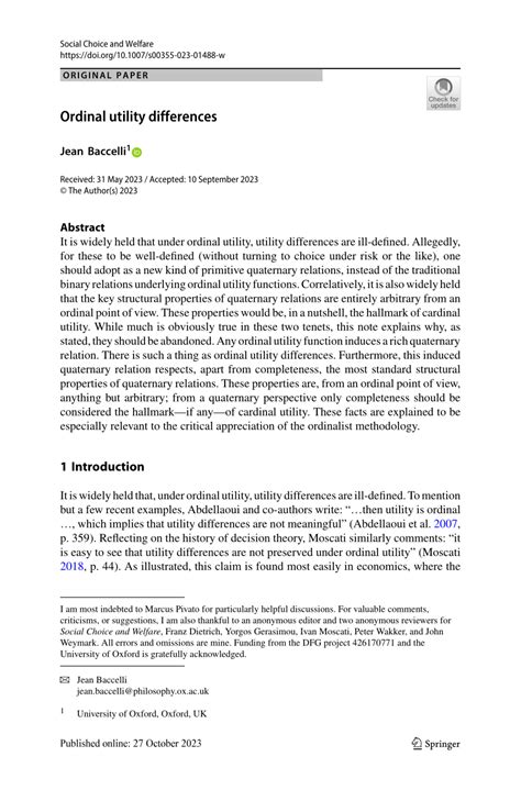 Pdf Ordinal Utility Differences