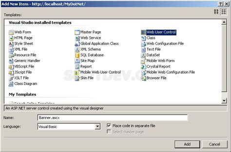 ASP NET Visual Studio Web User Control ShotDev