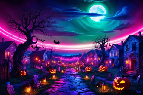 Neon Halloween Scenery Illustration Graphic By Forhadx5 · Creative Fabrica