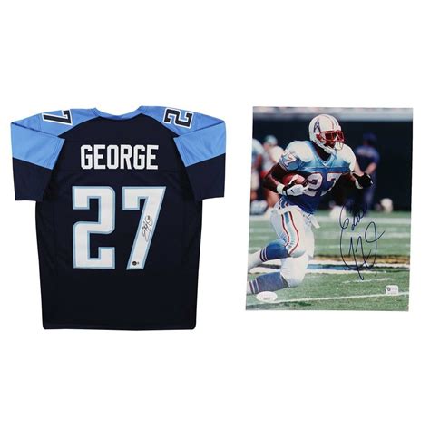 Eddie George Ten Titans Hoo Oilers Signed Jersey Photo Can