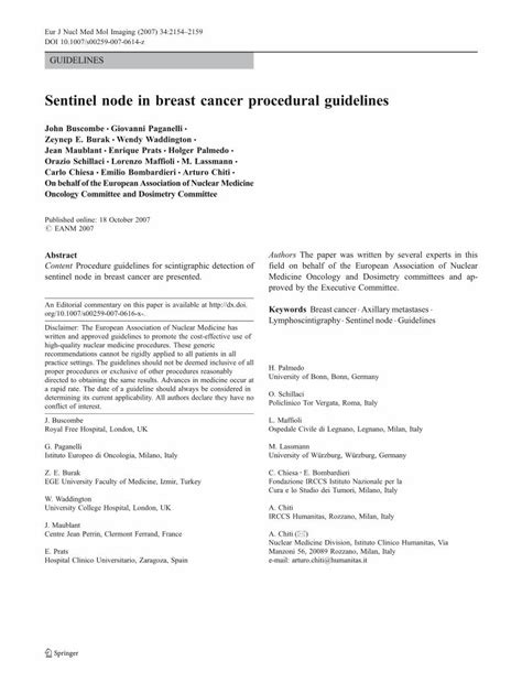 Pdf Sentinel Node In Breast Cancer Procedural Guidelines Sentinel