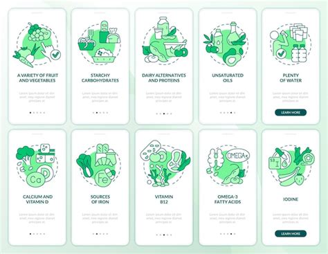 Premium Vector Vegan Lifestyle Green Onboarding Mobile App Screen Set