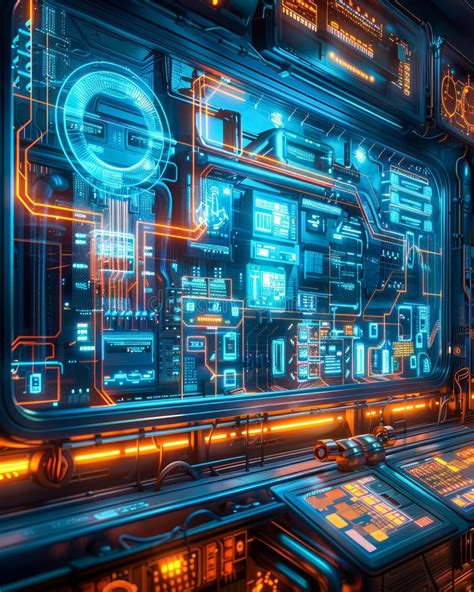 Futuristic Control Room Interface With Holographic Elements And Digital Displays In A High Tech