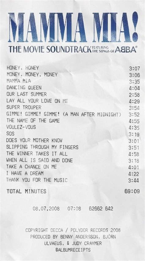 Mamma Mia Album Receipt Instagram Feed Ideeën Poster Ideeën