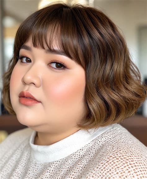 30 Cute Bob Hairstyles With Fringe Chestnut Wavy Bob For Chubby Face