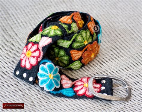 Correa Bordado A Mano S M L Xl Cinturon Tejido En Fondo Negro Etsy México