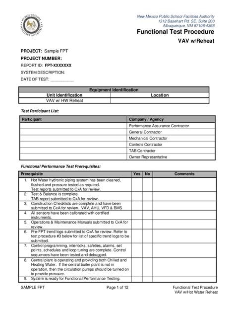 Fillable Online Functional Test Procedure Public School Facilities