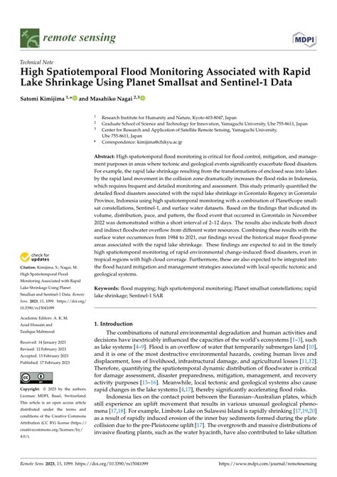 Pdf High Spatiotemporal Flood Monitoring Associated With Rapid Lake Shrinkage Using Planet