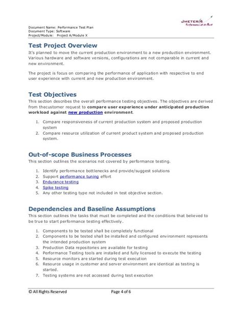 Performance Test Plan Template