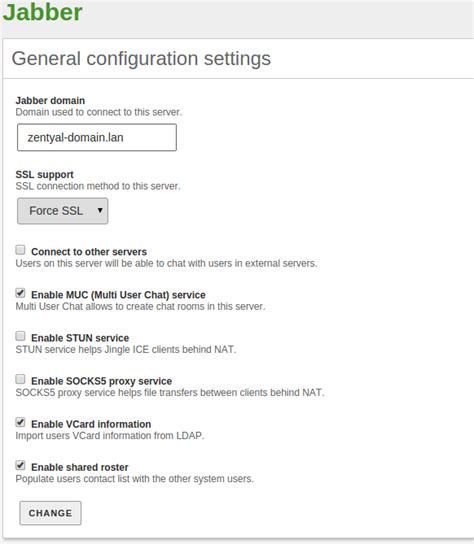 Instant Messaging Service Jabber XMPP Zentyal Documentation