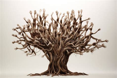 Tree Formed Entirely By Interconnected Human Figures Symbolizing Unity And Interconnectedness